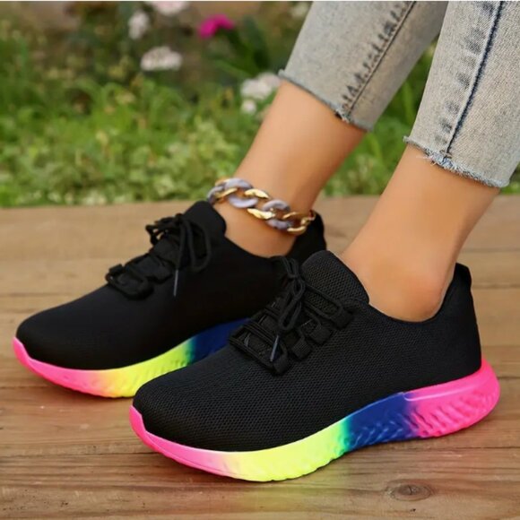 Shoes | Womens Black Multicolor Sneakers Lightweight Round Toe Size 8 ...